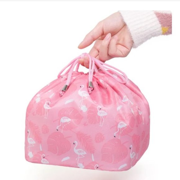 Bags | New Pink Flamingo Makeup Bag Drawstring Closure Inside Zippered ...